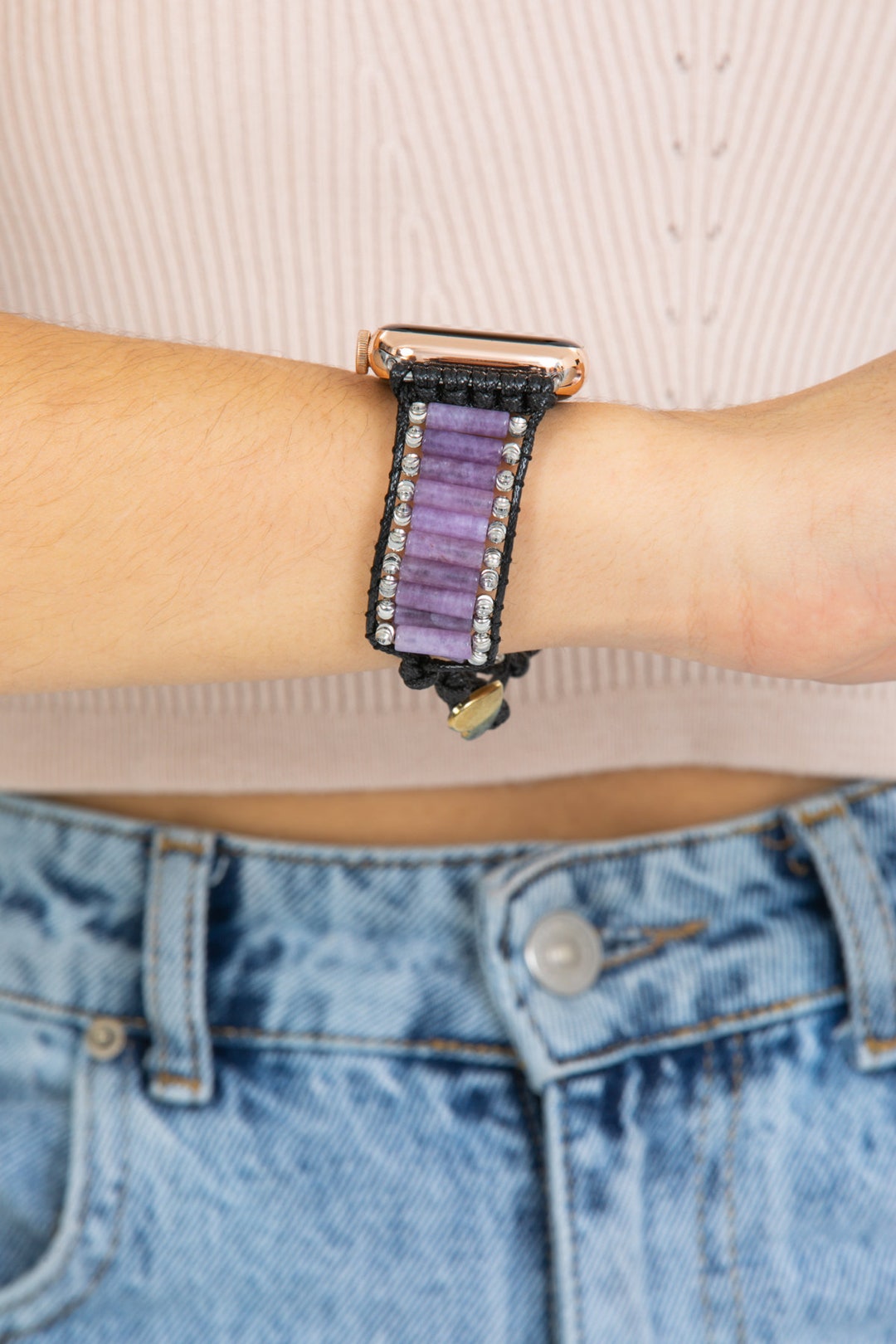 Handcrafted Natural Stone Apple Watch Band-unique Gemstone Smartwatch ...