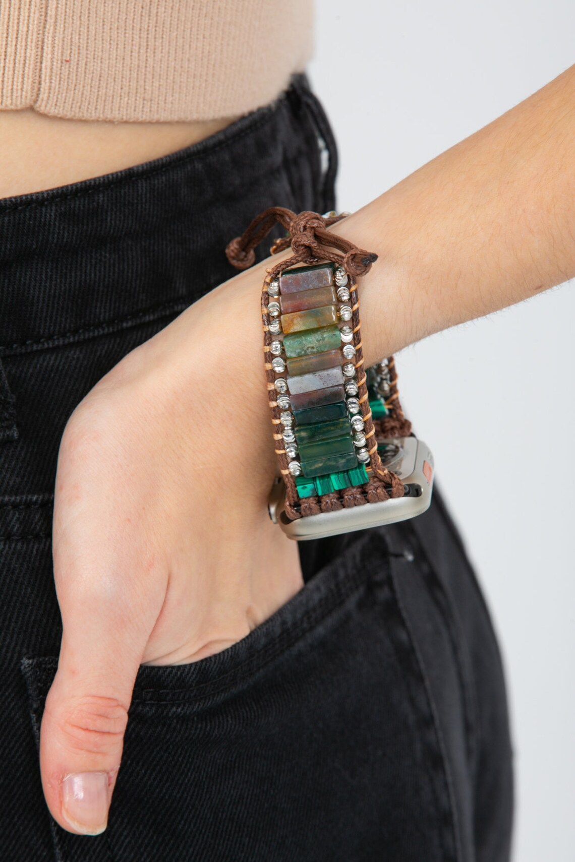 Handcrafted Agate Beaded Apple Watch and Smartwatch Band - Natural ...
