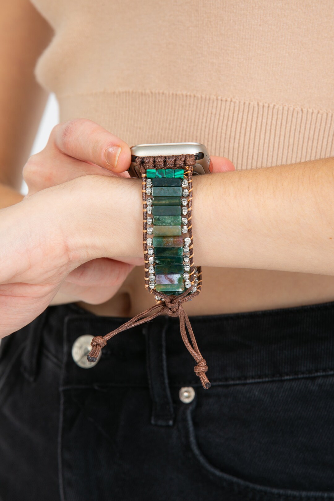 Handcrafted Agate Beaded Apple Watch and Smartwatch Band - Natural ...