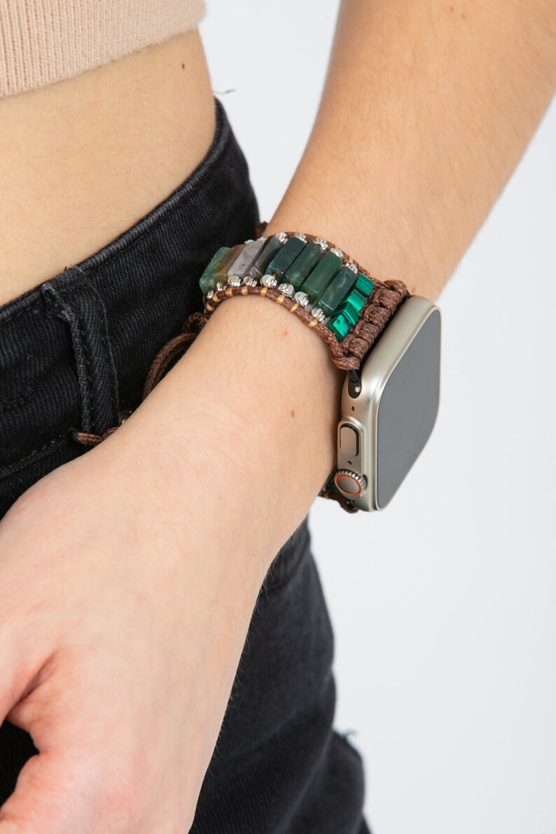 Handcrafted Agate Beaded Apple Watch and Smartwatch Band - Natural ...