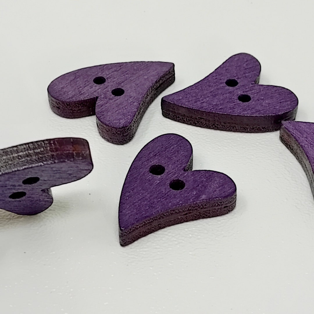 Deep PURPLE Wooden Heart Buttons - Pack of 3 - Etsy