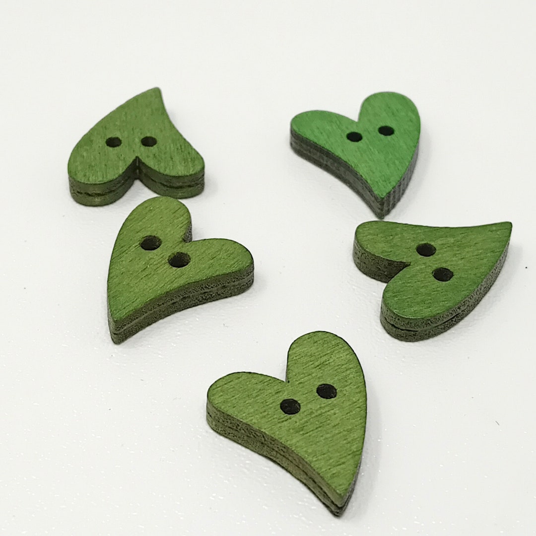 GREEN Wooden Heart Buttons - Pack of 5 - Etsy