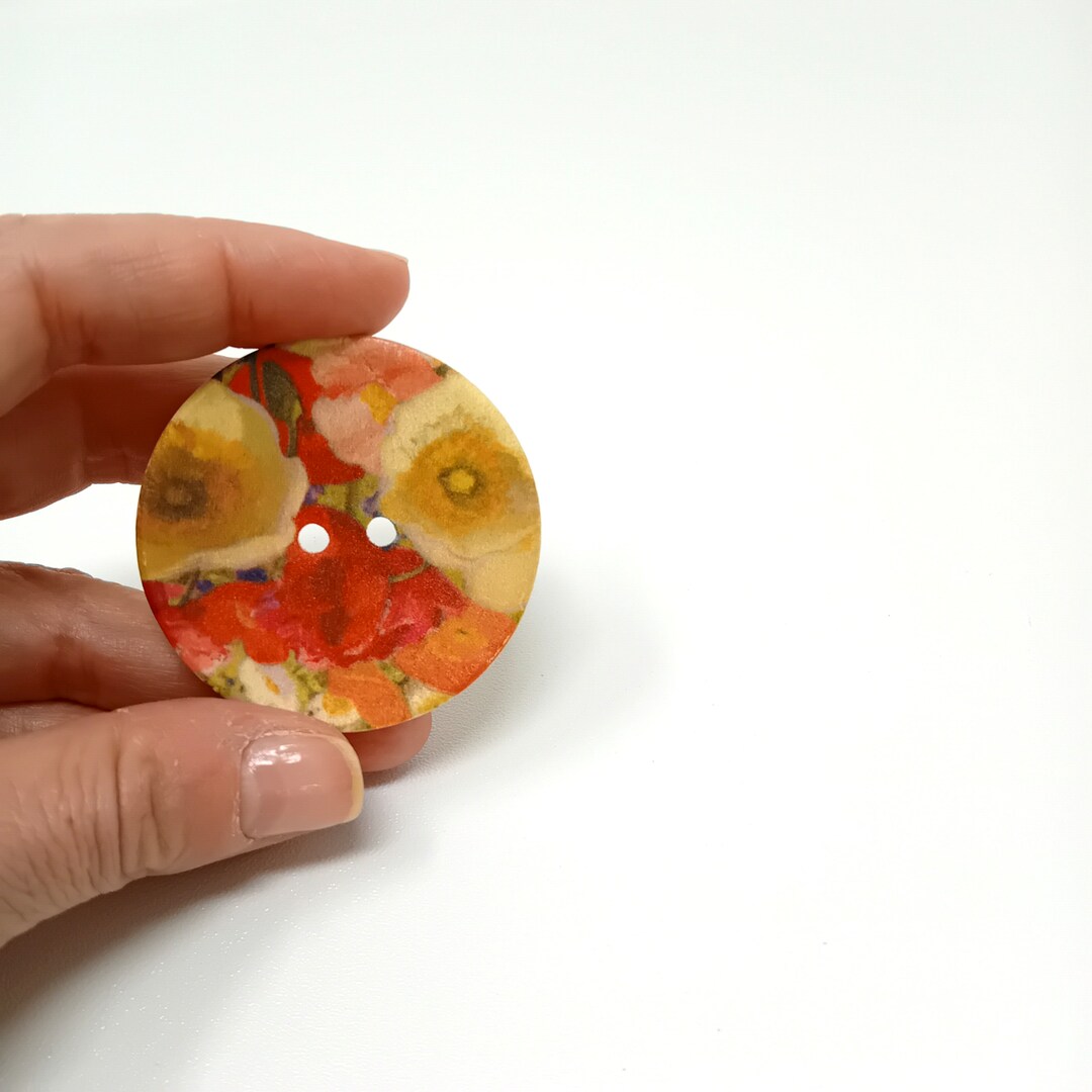 Wooden Giant Button, Extra Large Button 50 Mm, Flowered Button ...
