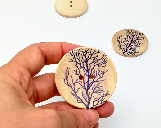 Wooden Oversized Button, Giant Extra Large Button 5 Cm, Coral Design ...