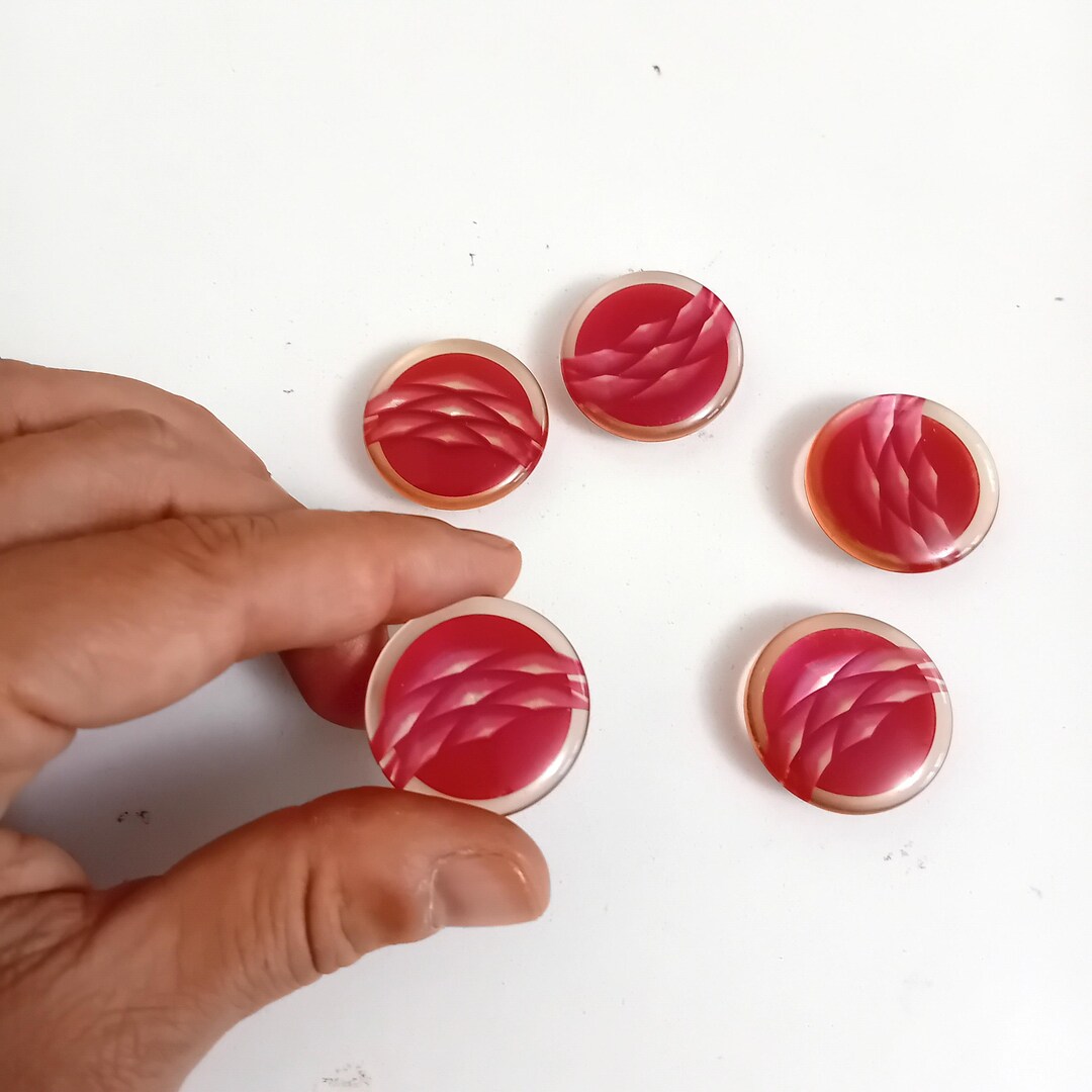 Set of 5 Round Vintage Buttons, Hidden-hole Buttons 30mm, Fuchsia ...