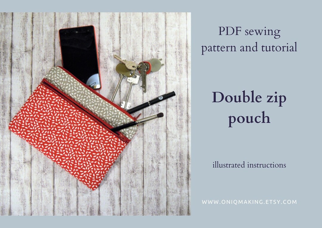 Double Zip Pouch Tutorial PDF Sewing Pattern, ENGLISH and ITALIAN, Zip ...