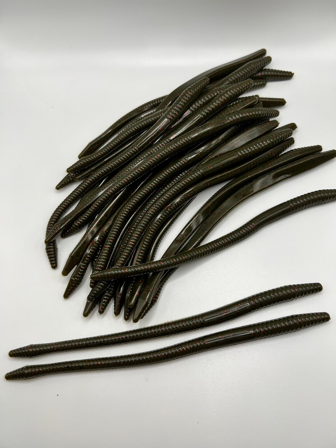 24 Pack - 7” Custom Made Trick Worms Green Pumpkin Red Wacky Worm - Etsy