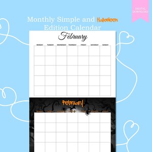 Monthly Blank Simple / Elegant and Halloween Themed Calendar US Letter ...