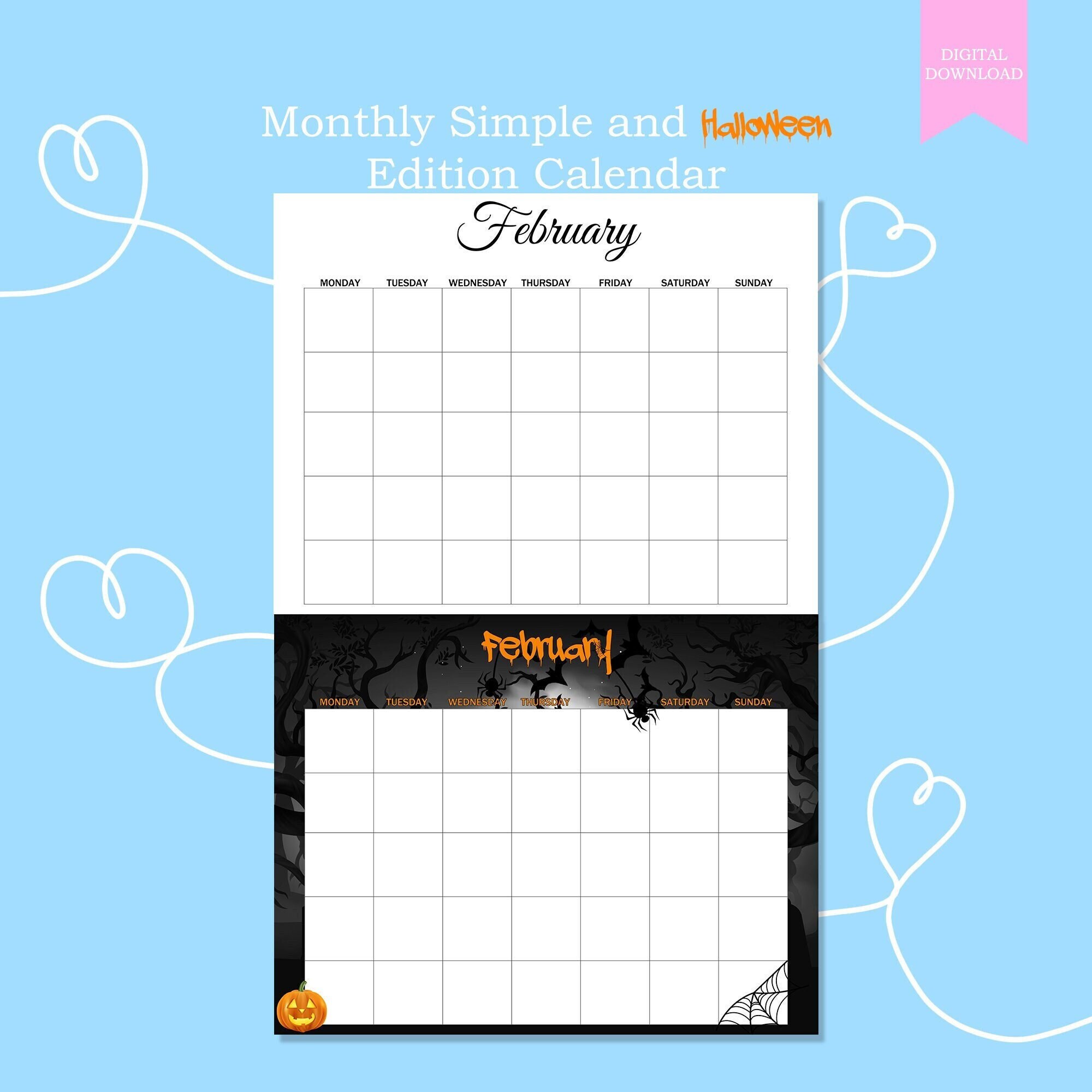 Monthly Blank Simple / Elegant and Halloween Themed Calendar US Letter ...