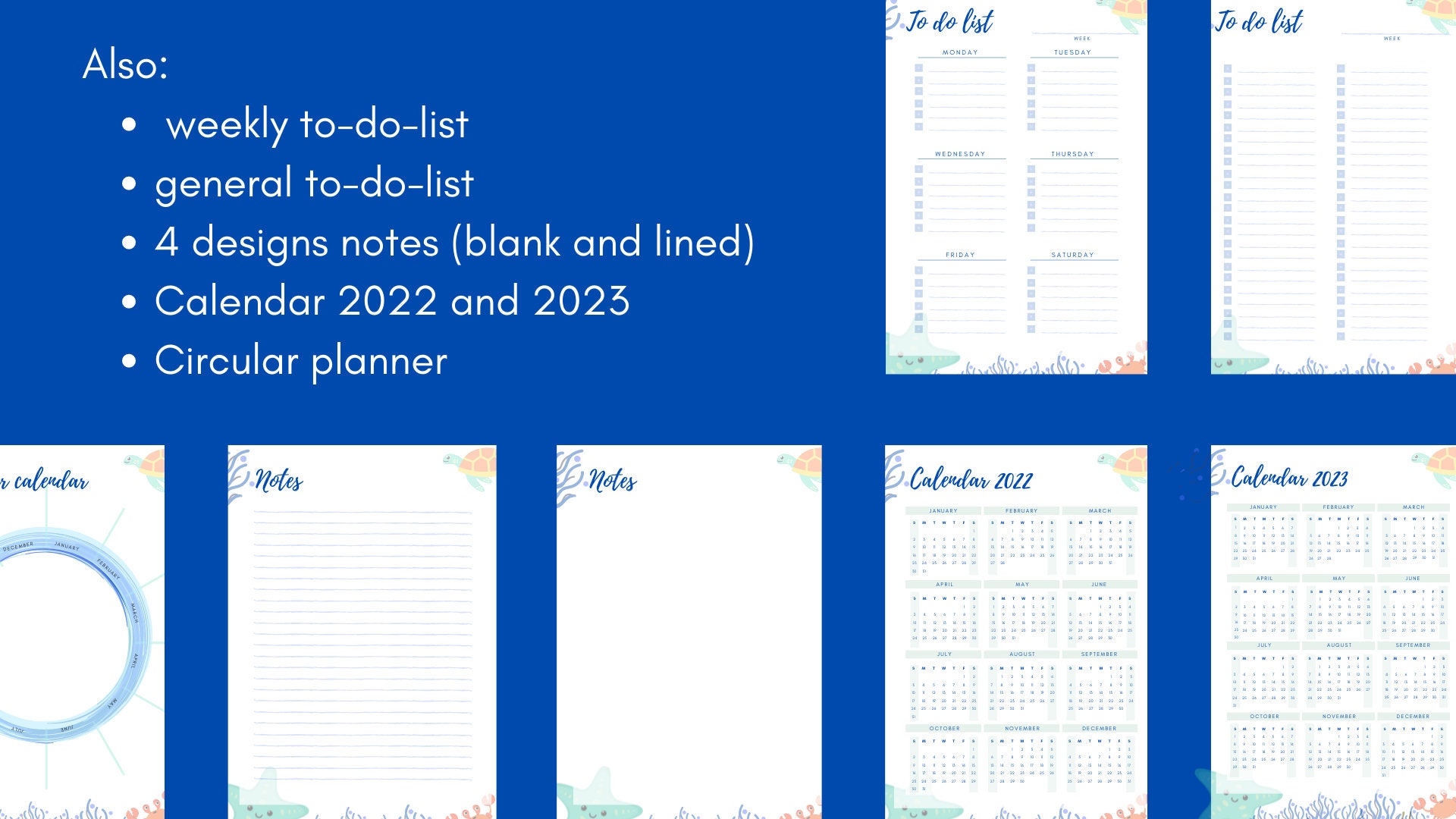 Printable SEA ANIMAL Planner Daily Plan, Weekly Plan, Month Plan, to Do ...
