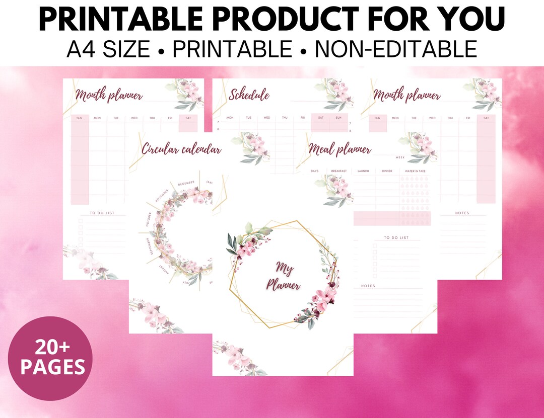 Printable Flower Pink Planner Daily , Weekly & Month Plan, Schedule, to ...