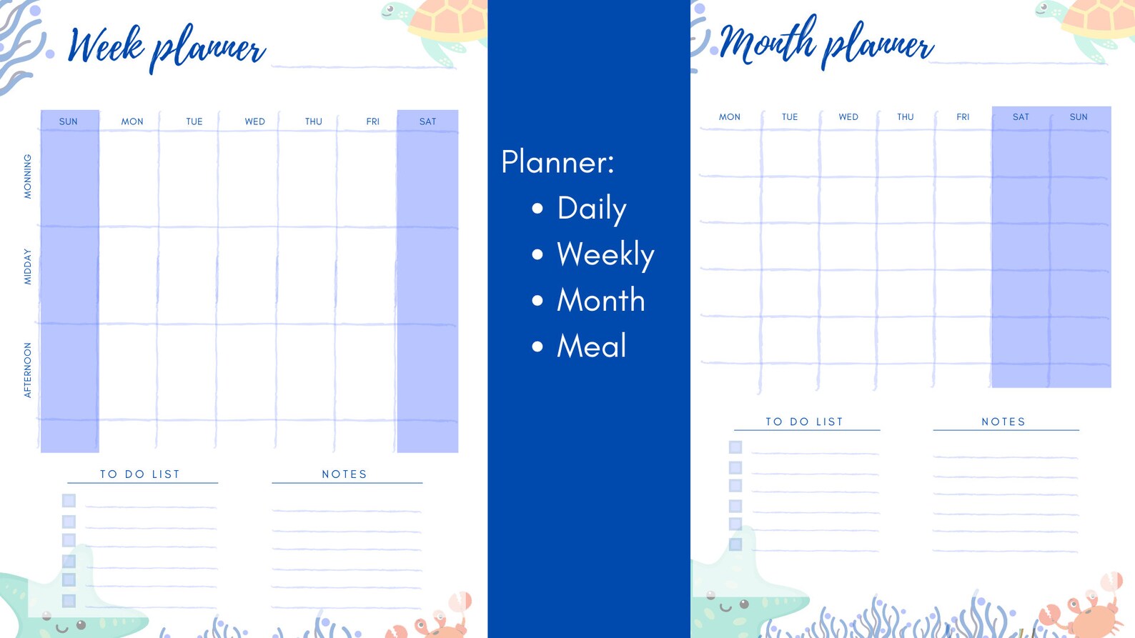 Printable SEA ANIMAL Planner Daily Plan, Weekly Plan, Month Plan, to Do ...