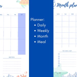 Printable SEA ANIMAL Planner Daily Plan, Weekly Plan, Month Plan, to Do ...