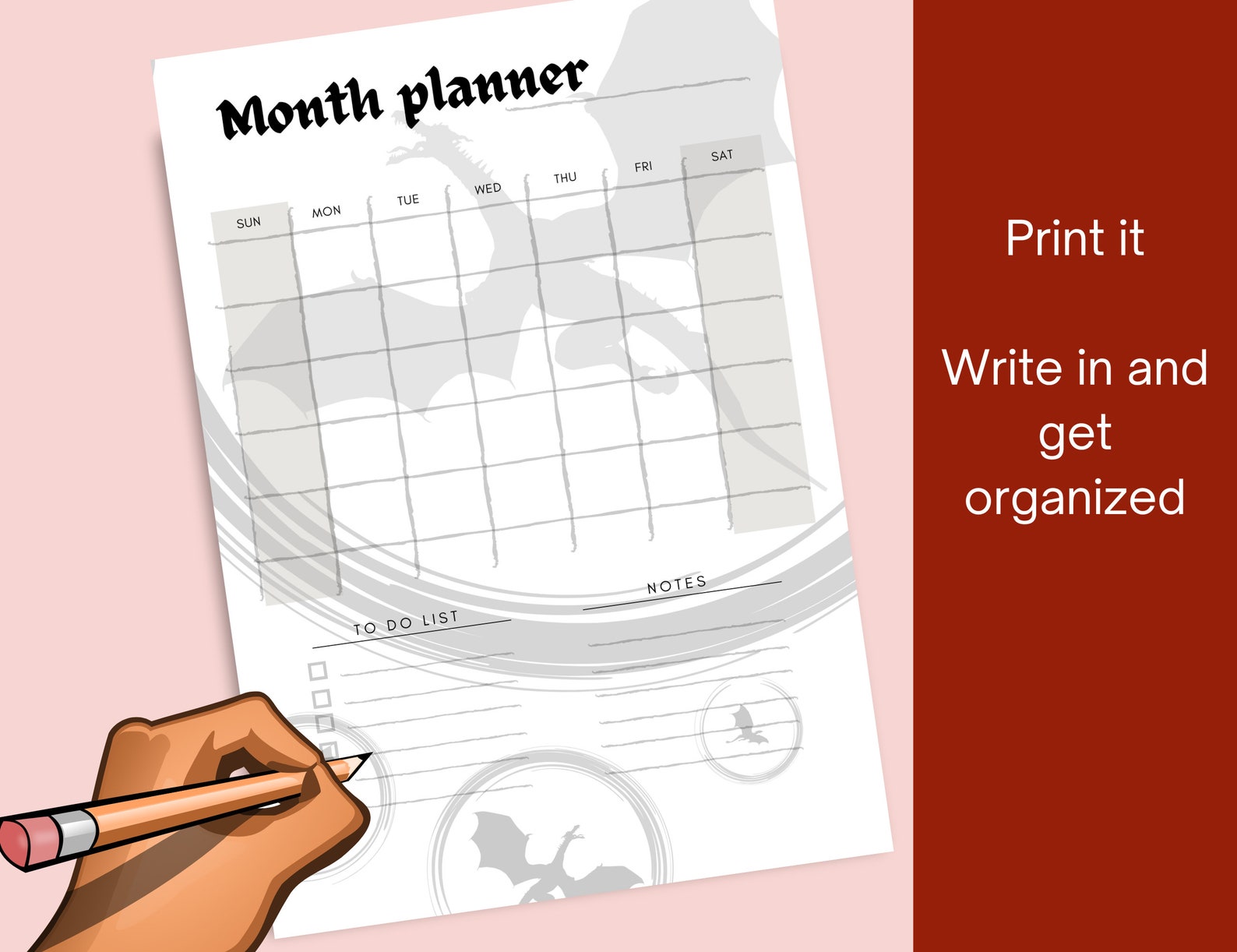 Printable DRAGON Planner Daily Plan, Weekly Plan, Month Plan, Schedule ...