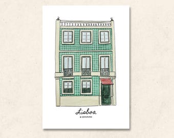Blue Building Watercolor Sketch | Postcard | Azulejo | Lisboa ...