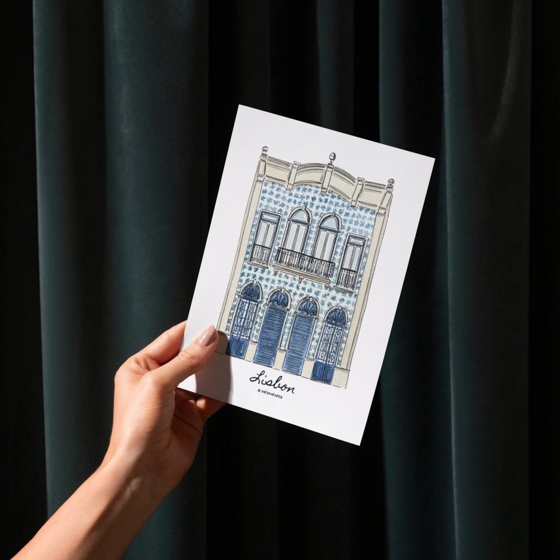 Blue Building Watercolor Sketch | Postcard | Azulejo | Lisboa ...