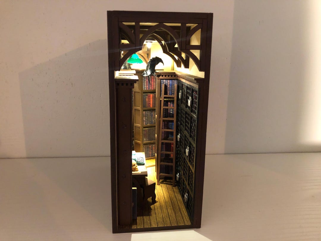 Library Book Nook: Handmade Bookshelf Insert Diorama With Raven & Skull ...