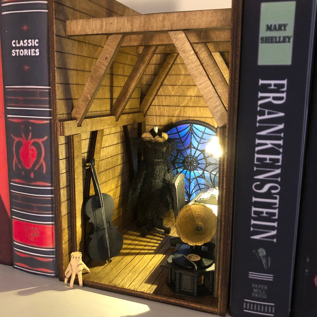 Wednesday Book Nook Shelf Insert Bookshelf Diorama Dorm Room Miniature ...