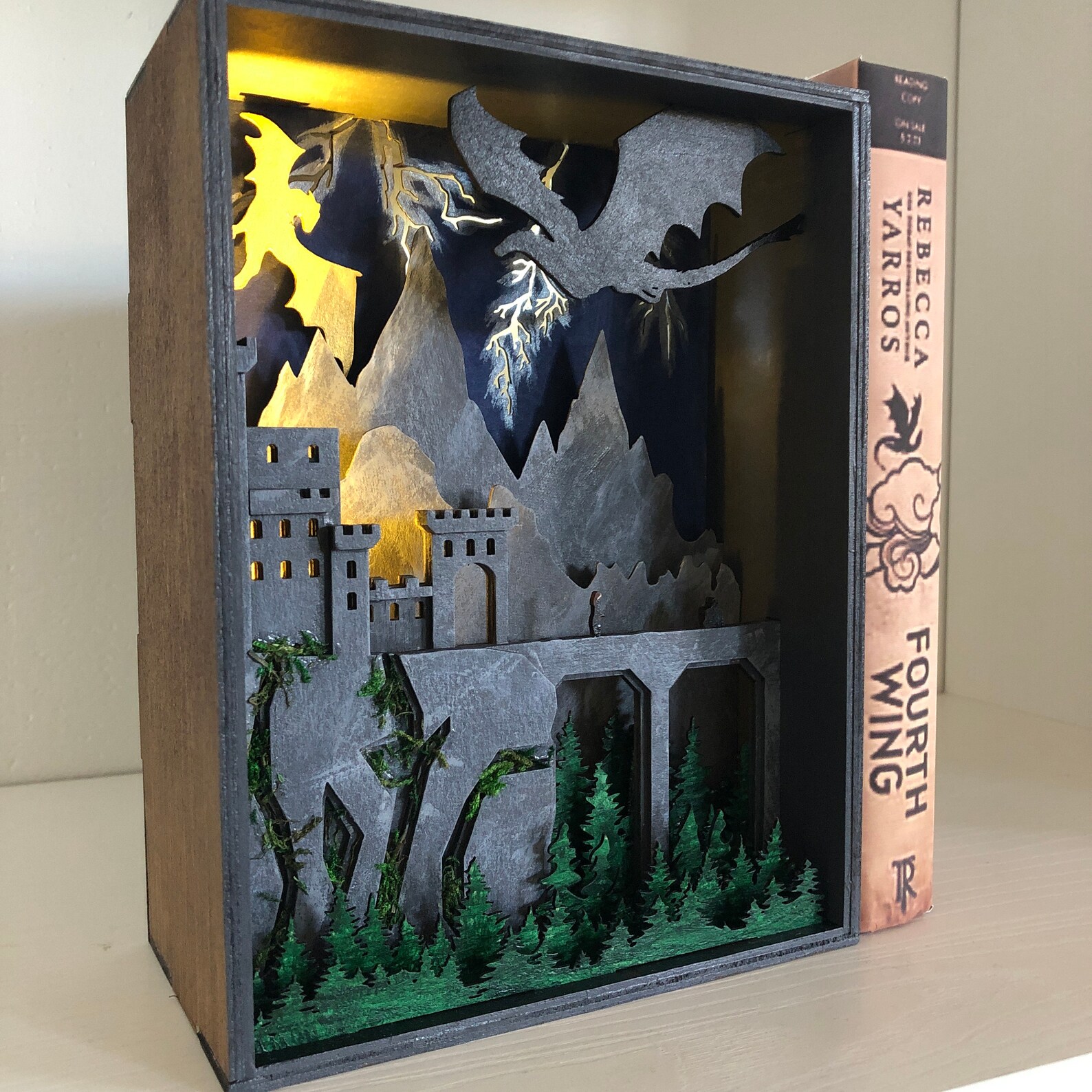 Black and Gold Dragon Book Nook Shelf Insert Dragon Wing Diorama ...