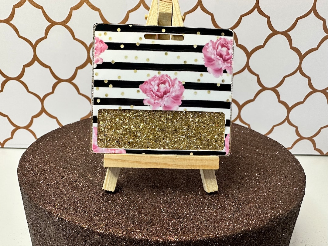 Badge Buddy Custom Badge Buddy Black and White Striped Floral Gold ...