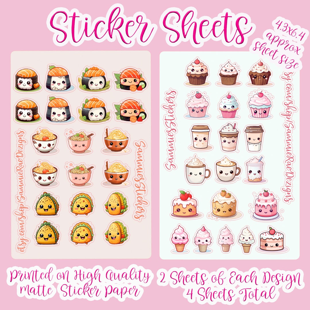 Kawaii Food Sticker Sheets 4.3 X 6.4 2 Sheets of Each Design - Etsy