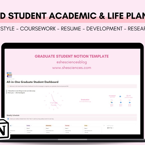 All in One Graduate Student Notion Dashboard Template - Etsy