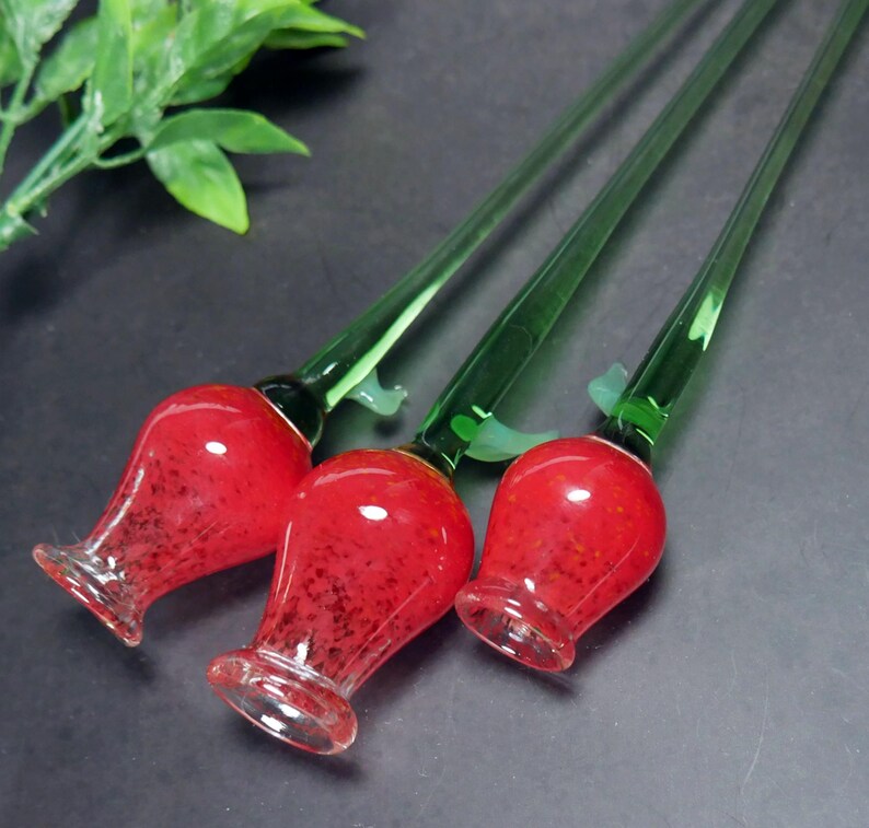 Blown Glass Rose Flowers With Stem, Valentine's Floral Arrangement ...