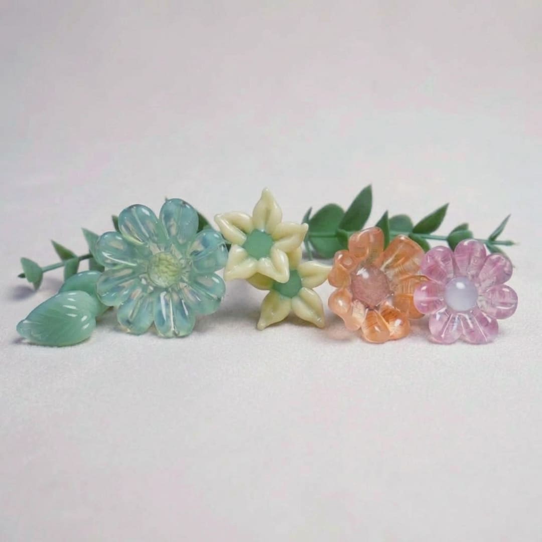 Hand-blown Borosilicate Glass Flower on Copper Stem - Pastel Floral ...