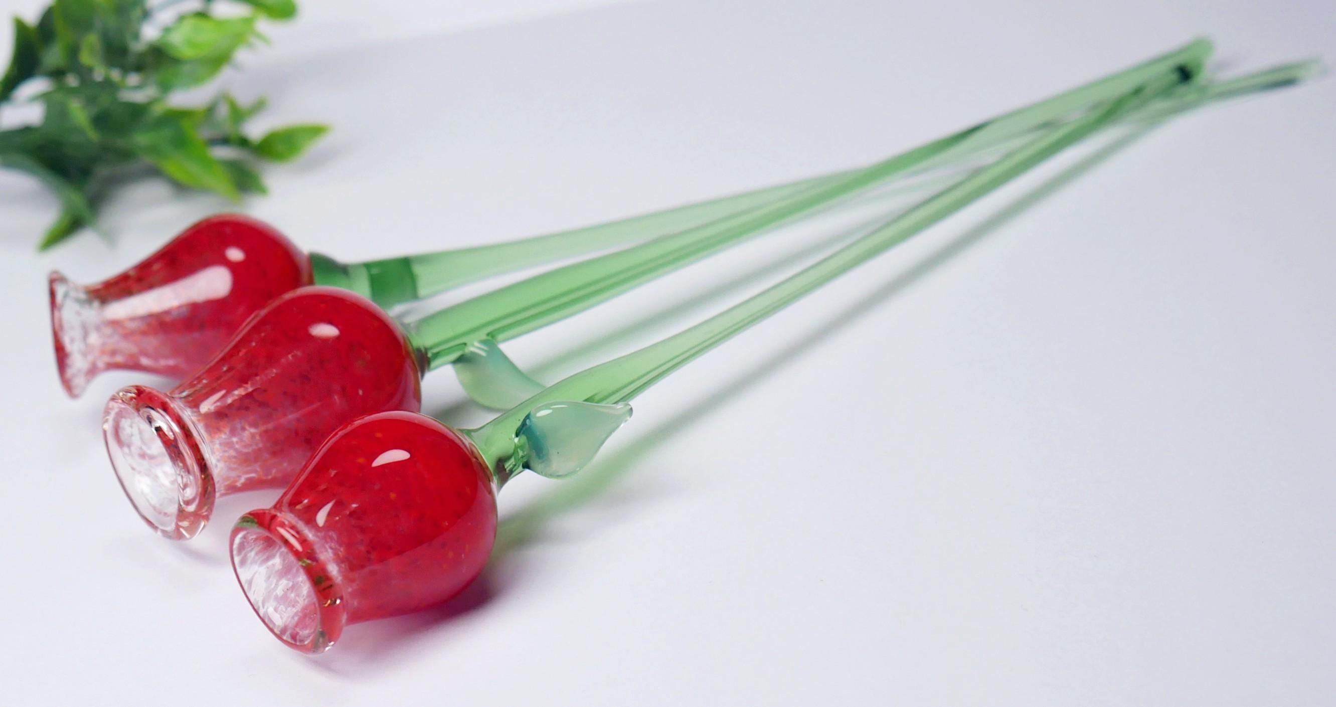 Blown Glass Rose Flowers With Stem, Valentine's Floral Arrangement ...