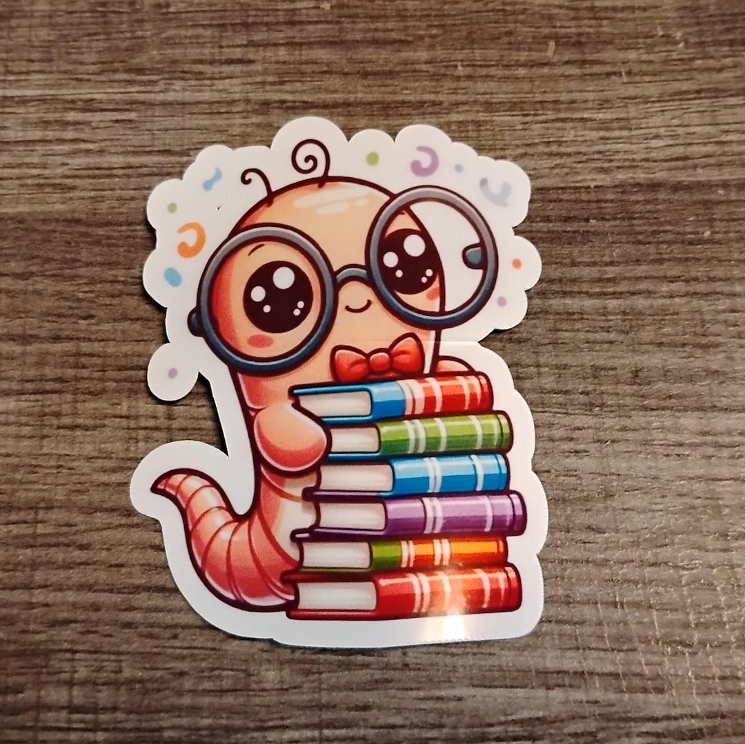 Cute Face Bookworm Vinyl Sticker - Etsy
