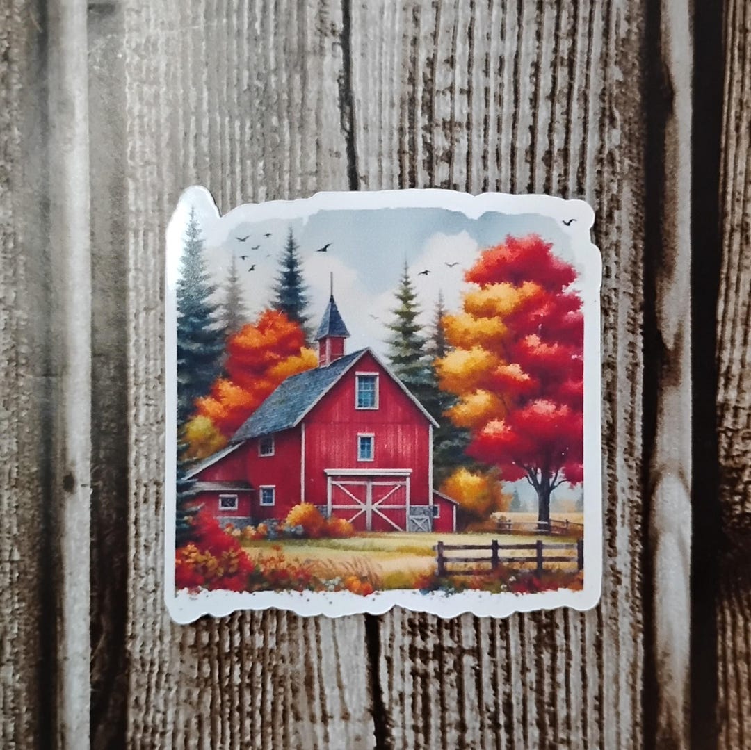 Fall Sticker - Red Barn With Fall Colors - Etsy