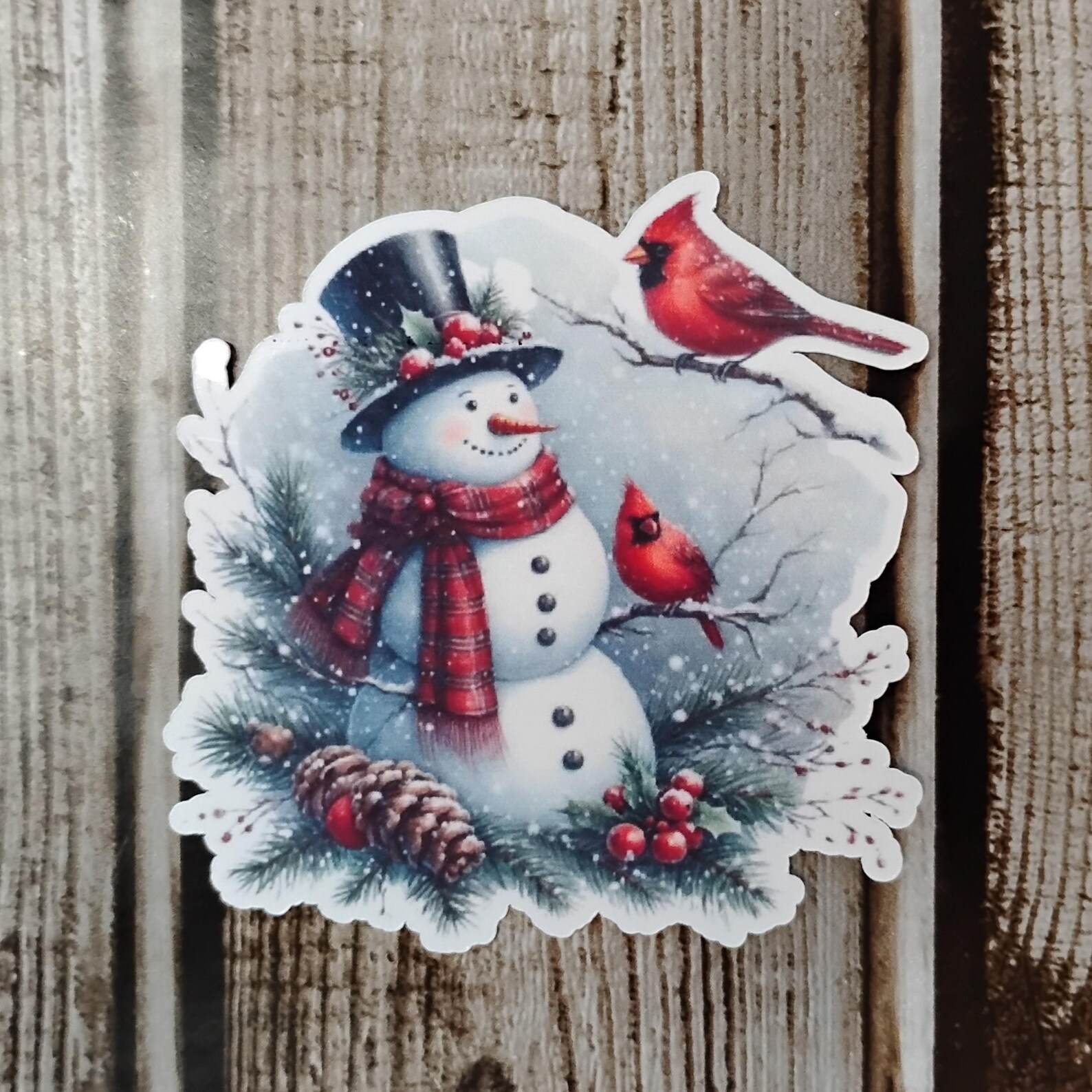 Sticker - Snowman With Cardinals - Etsy