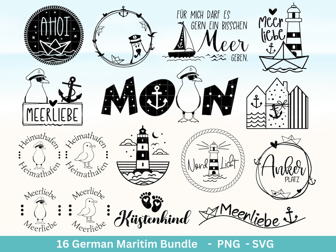 German Nautical Bundle - Moin Plotter File - Maritime SVG - Northern Lights SVG - Lighthouse SVG ...