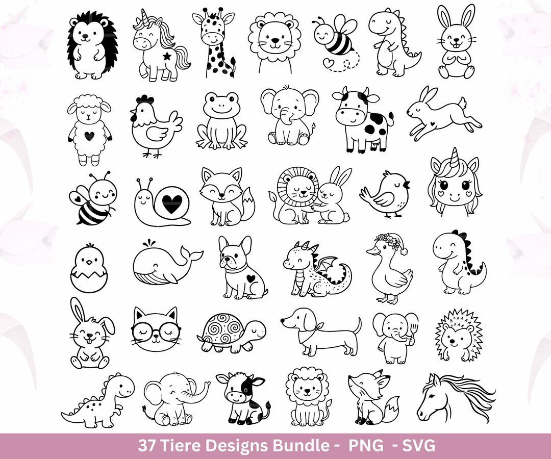 Kawaii Animals Plotter File Bundle – Cute Animal Designs SVG | Dog, Cat ...