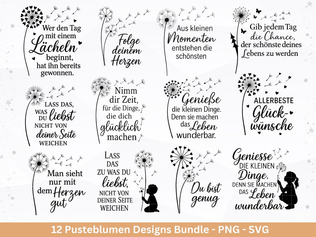 Deutsche Sprüche Plotterdatei - Positive Sprüche Svg - Pusteblumen Plotterdatei - Inspirierende ...