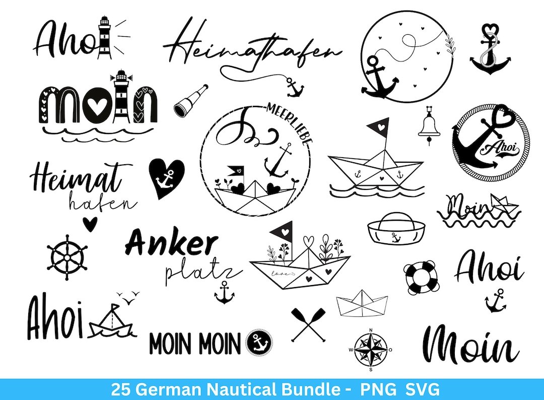 German Nautical Bundle Moin Plotter File Maritime Svg Nautical Clipart Lighthouse Svg Seagulls ...