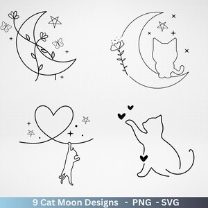 Plotterdatei Katze und Mond Phasen - Magische Katze svg, Magische Illustration svg - Katze ...