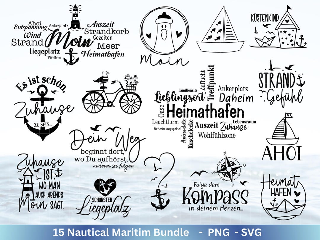 Plotterdatei Maritim - Moin Svg - Maritim Svg - Maritim Clipart - Leuchtturm Svg - Möwen Svg ...