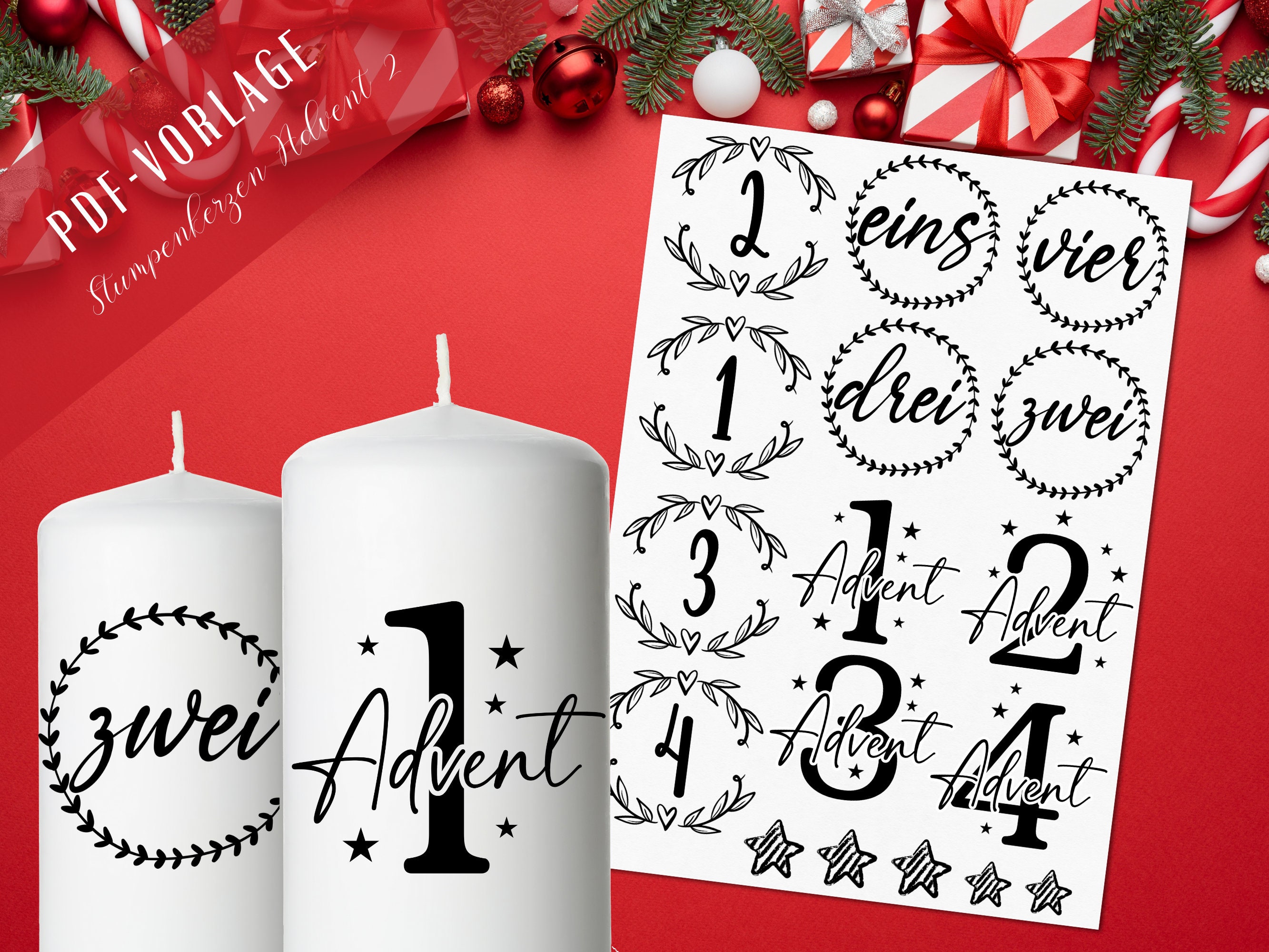 Pillar Candles Christmas PDF Template - Candle Tattoo Candle Stickers ...