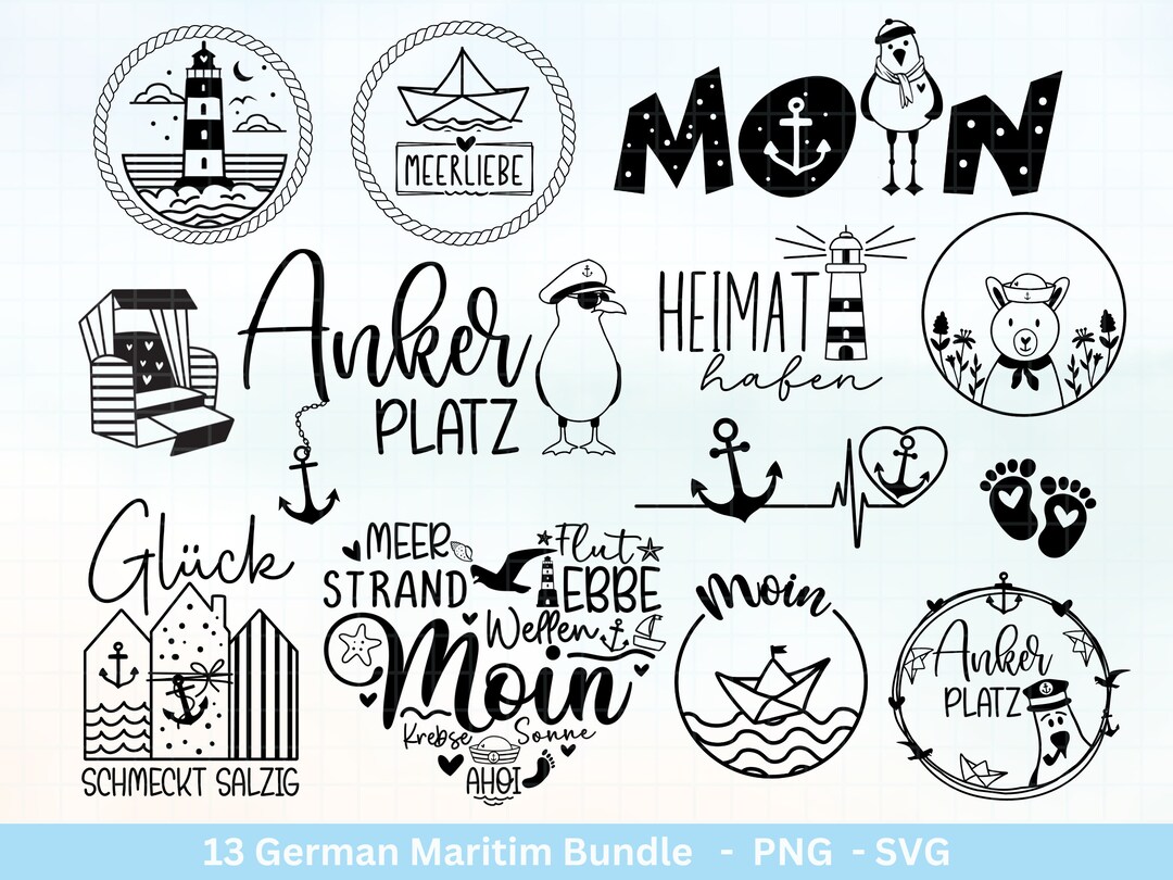 German Nautical Bundle - Moin Plotter File - Maritime Svg - Northern Lights Svg - Lighthouse Svg ...