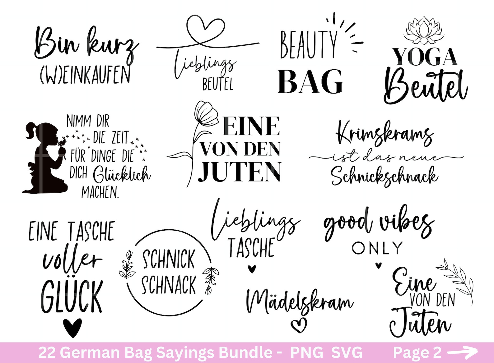 German Sprüche für Beutel Plotterdatei - Taschensprüche Bundle svg - Jutetasche plotten svg ...