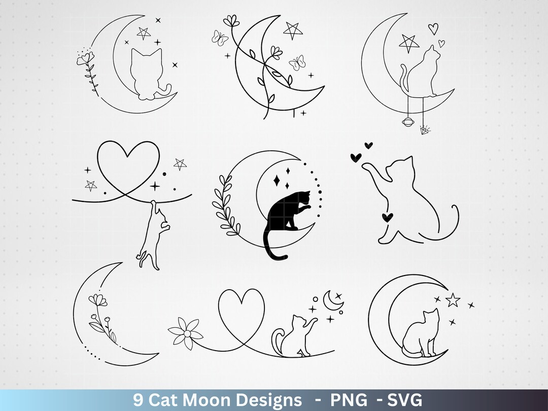 Plotterdatei Katze und Mond Phasen - Magische Katze svg, Magische Illustration svg - Katze ...