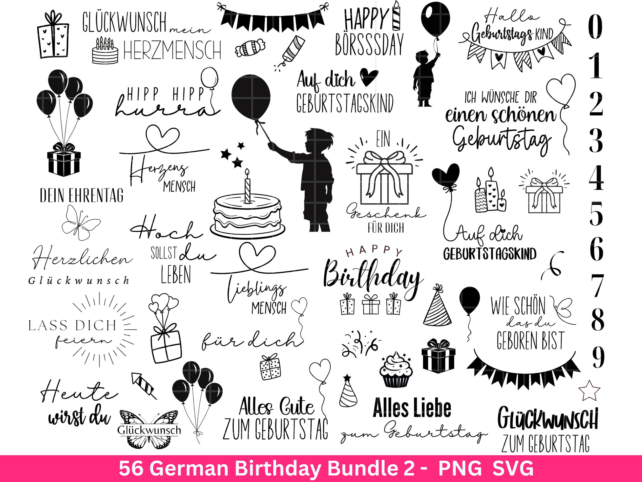 German Geburtstag Plotterdatei Bundle svg - Geburtstagssprüche deutsch - Geburtstag Cricut ...