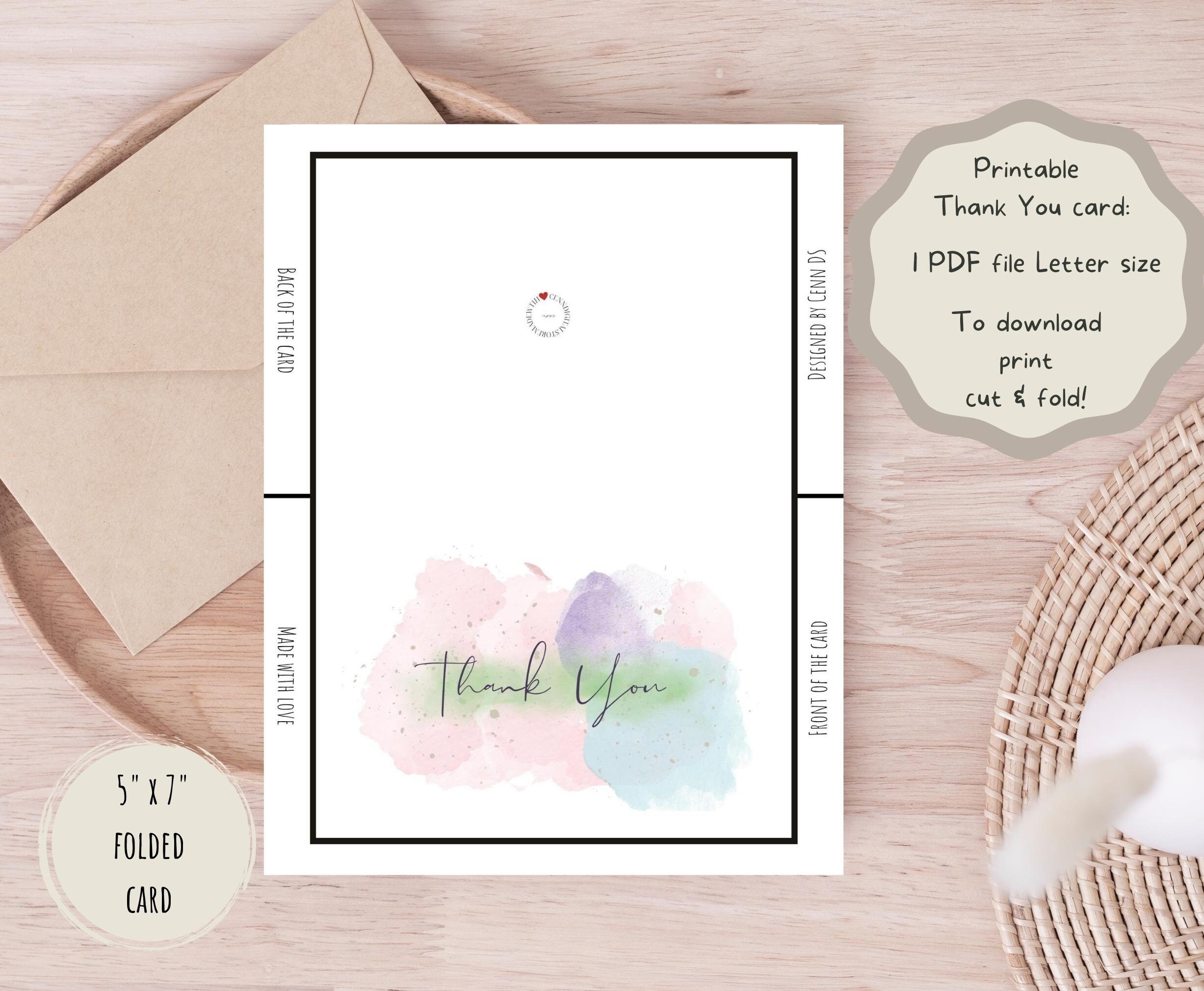 Printable Thank You Card, Instant Download 7 X 5 Thank You Card ...