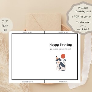 Printable Cat Birthday Card, Instant Download 7" X 5" Card, Digital ...