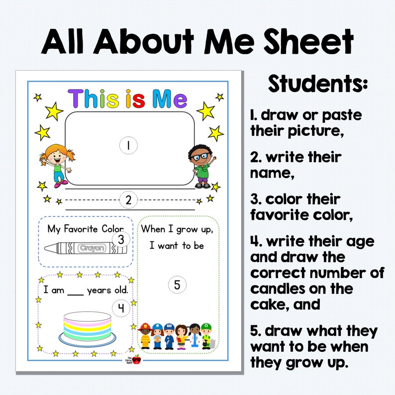All About Me Printable W/ BONUS Kindergarten Common Core Sheet | Prek ...