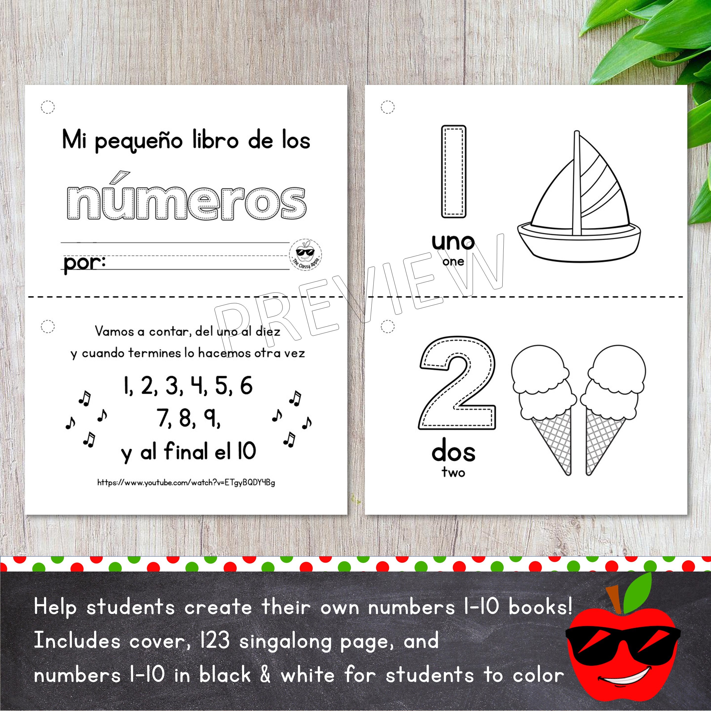 Printable Numbers 1-10 Book in Spanish & English español Y - Etsy