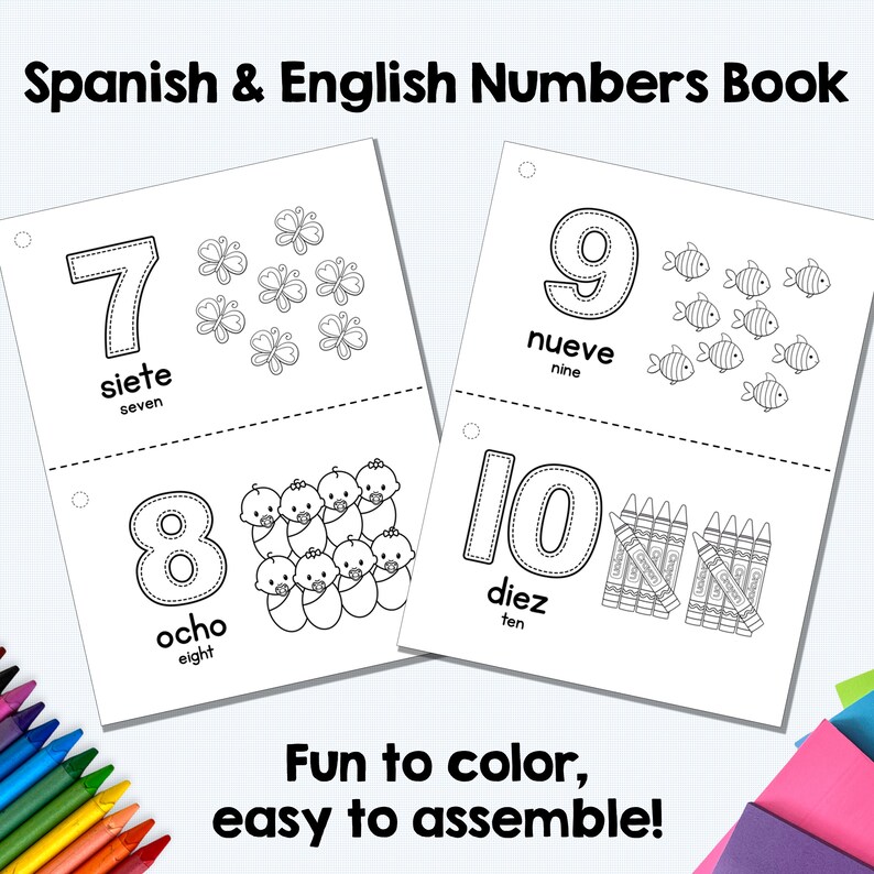 Printable Numbers 1-10 Book in Spanish & English (español Y Inglés) for ...
