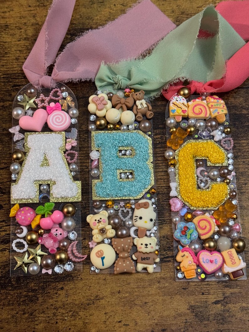Custom Letter Charm Bookmark: Acrylic, Pearls & Ribbon Tassel, Book ...