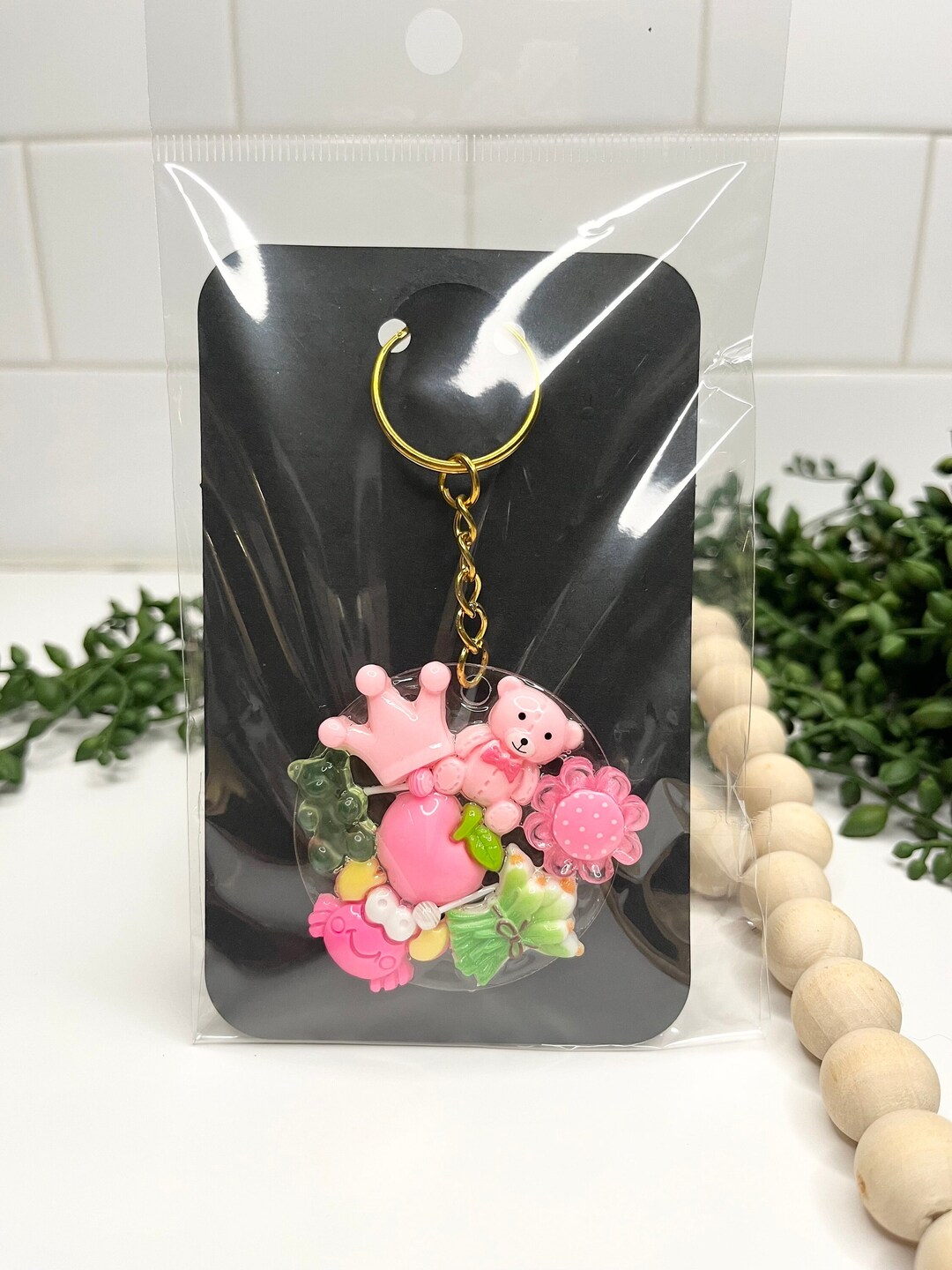 Resin Made Keychain Gift for Her Home Key Holder Cute Keychain Pink ...